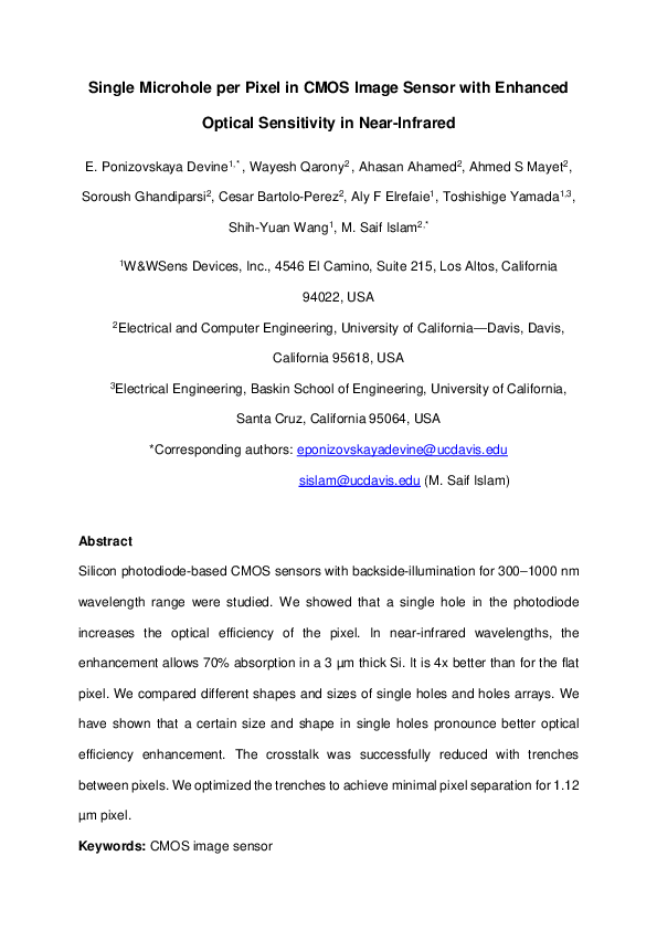 (PDF) Single Microhole per Pixel in CMOS Image Sensor with Enhanced ...