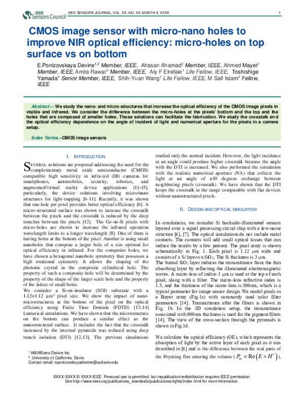 (PDF) CMOS image sensor with micro-nano holes to improve NIR optical efficiency: micro-holes on ...