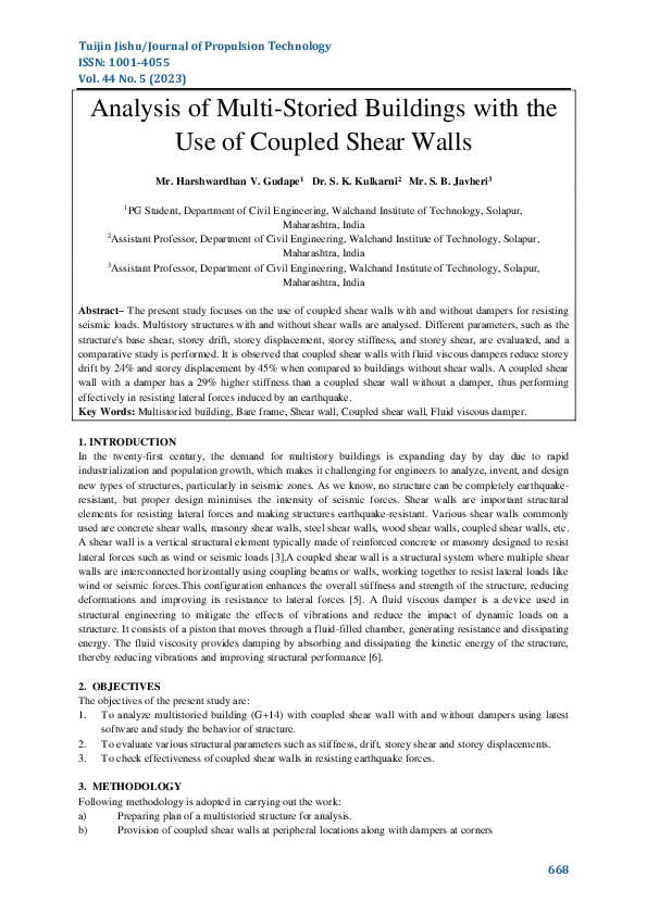 Pdf Analysis Of Multi Storied Buildings With The Use Of Coupled Shear Walls
