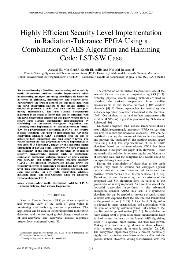 Pdf Highly Efficient Security Level Implementation In Radiation Tolerance Fpga Using A 