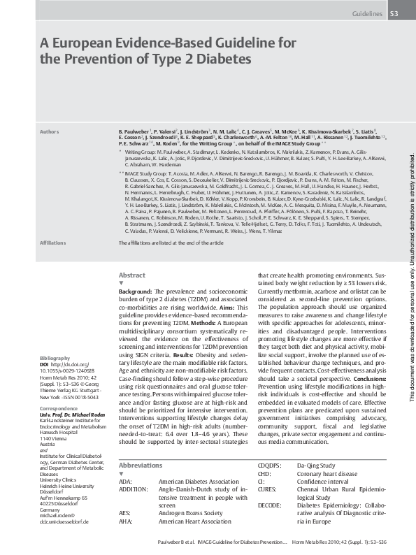 (PDF) A European Evidence-Based Guideline for the Prevention of Type 2 ...