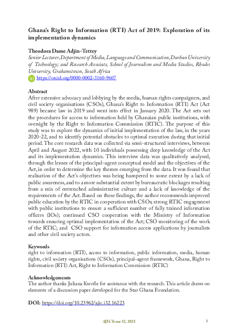 (PDF) Ghana's Right to Information (RTI) Act of 2019: Exploration of ...