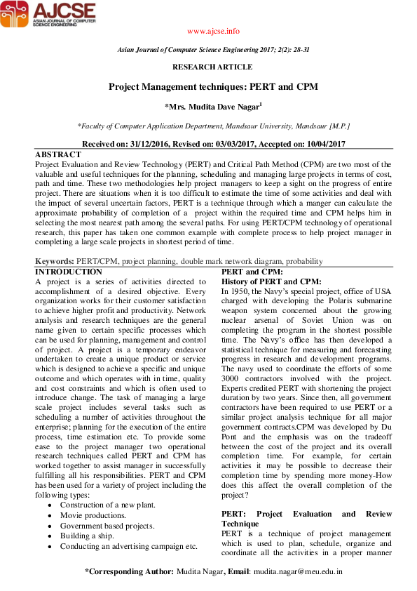 (PDF) Project Management techniques: PERT and CPM