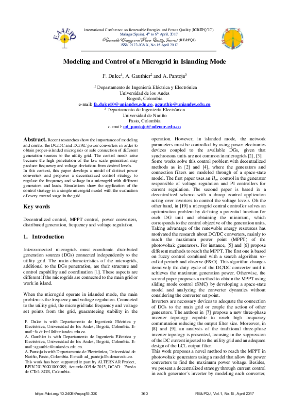 (PDF) Decentralized Control for Islanding Microgrids