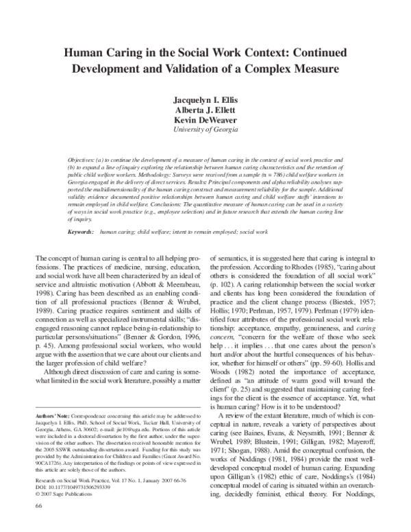 (PDF) Human Caring in the Social Work Context: Continued Development and Validation of a Complex ...
