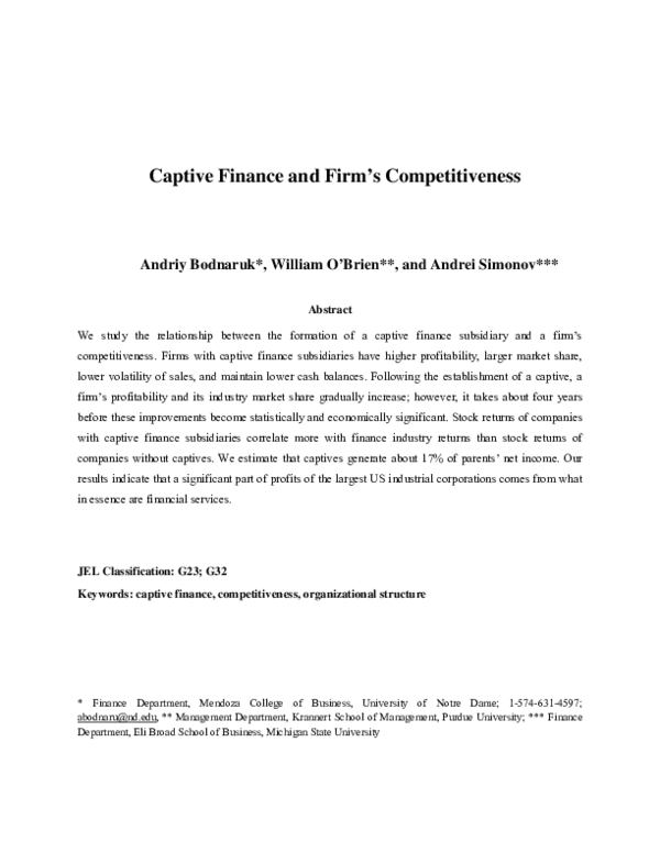 (PDF) Captive finance and firm's competitiveness