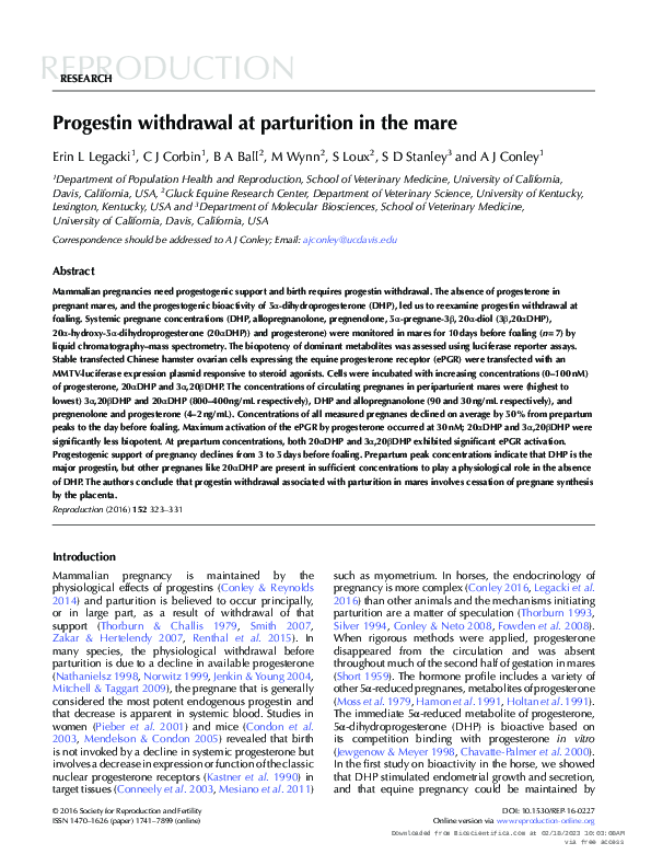 (PDF) Progestin withdrawal at parturition in the mare