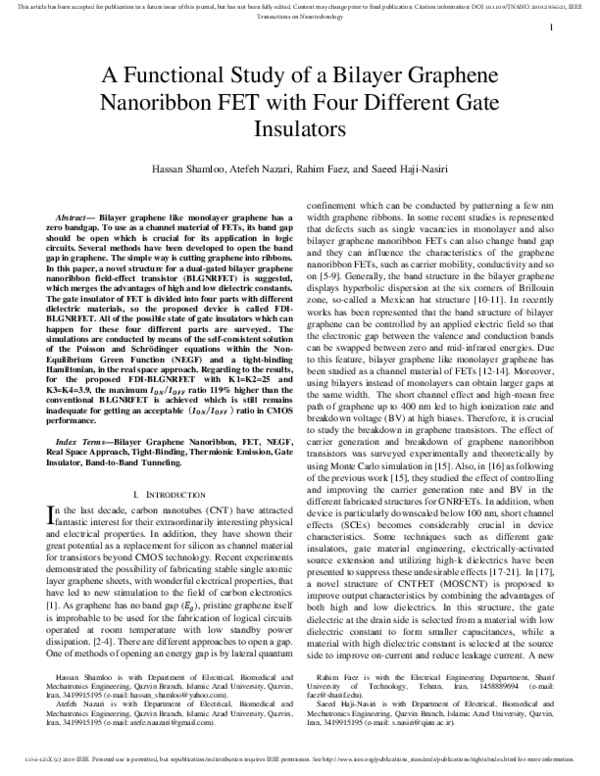 (PDF) A Functional Study of a Bilayer Graphene Nanoribbon FET With Four Different Gate ...