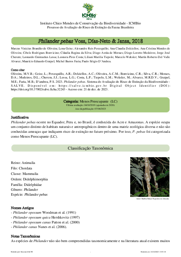 (PDF) Ficha de Philander pebas