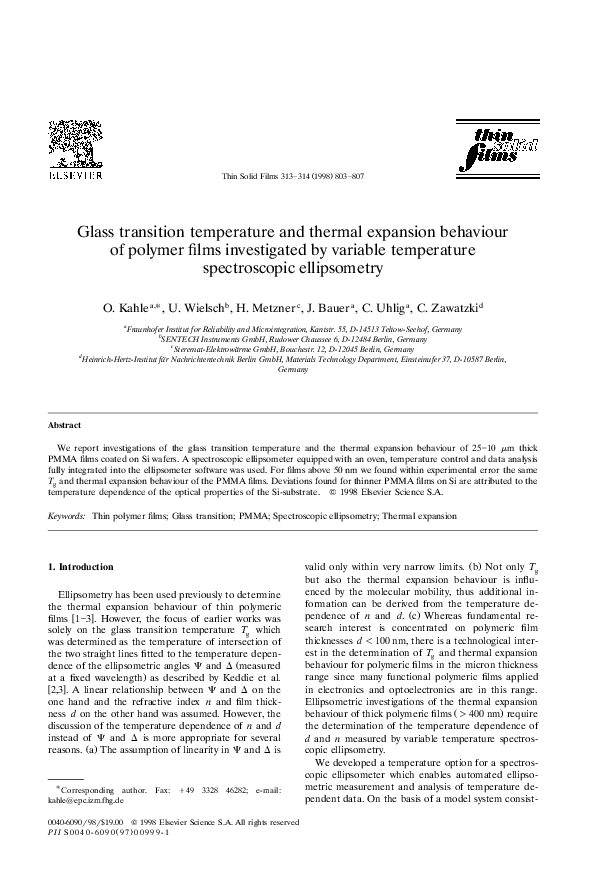 (PDF) Glass transition temperature and thermal expansion behaviour of ...