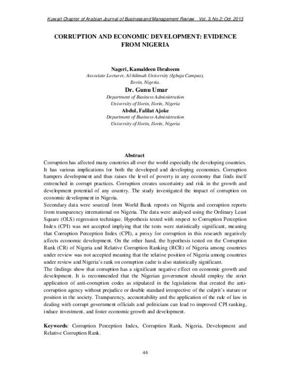 (PDF) Corruption and Economic Development : Evidence from Nigeria