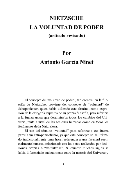 (DOC) NIETZSCHE: EL concepto de la voluntad de poder, revisado por ...