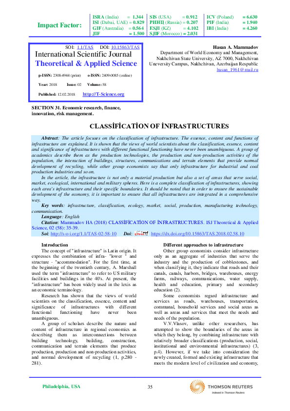 (PDF) Classification of Infrastructures