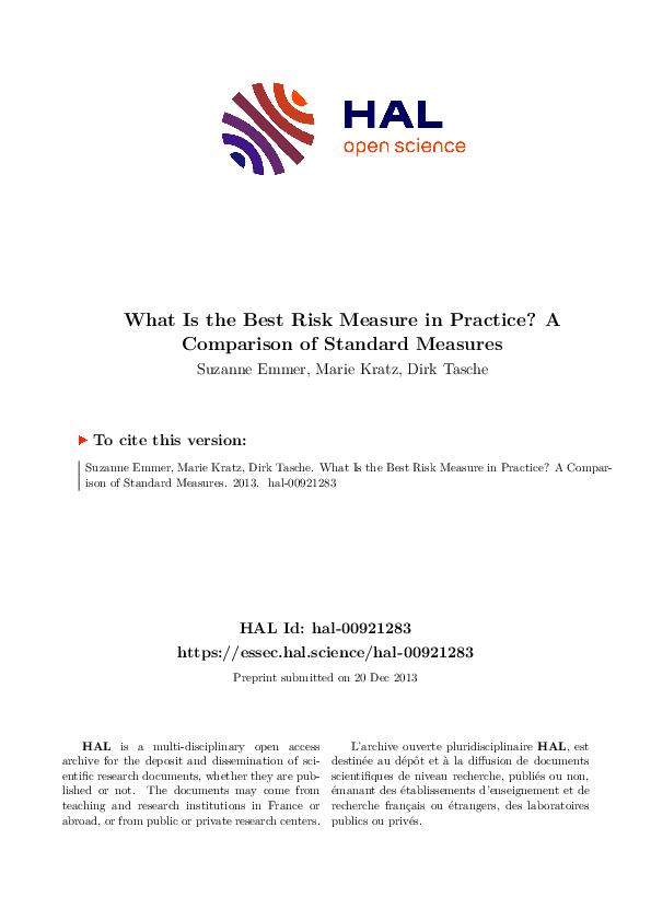 (PDF) What is the best risk measure in practice? A comparison of ...