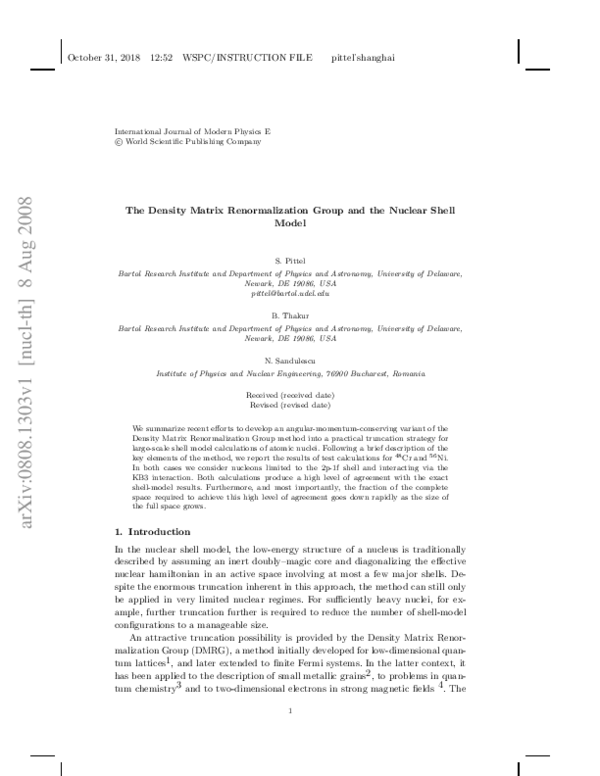 (PDF) Density matrix renormalization group and the nuclear shell model