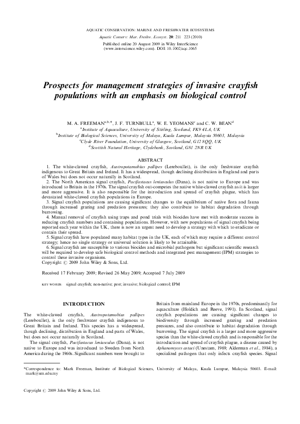 (PDF) Prospects for management strategies of invasive crayfish ...