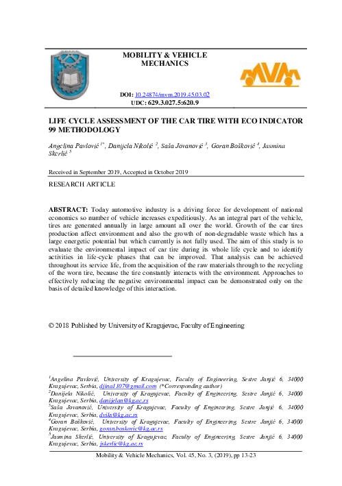 (PDF) Life Cycle Assessment of the Car Tire with Eco Indicator 99 ...