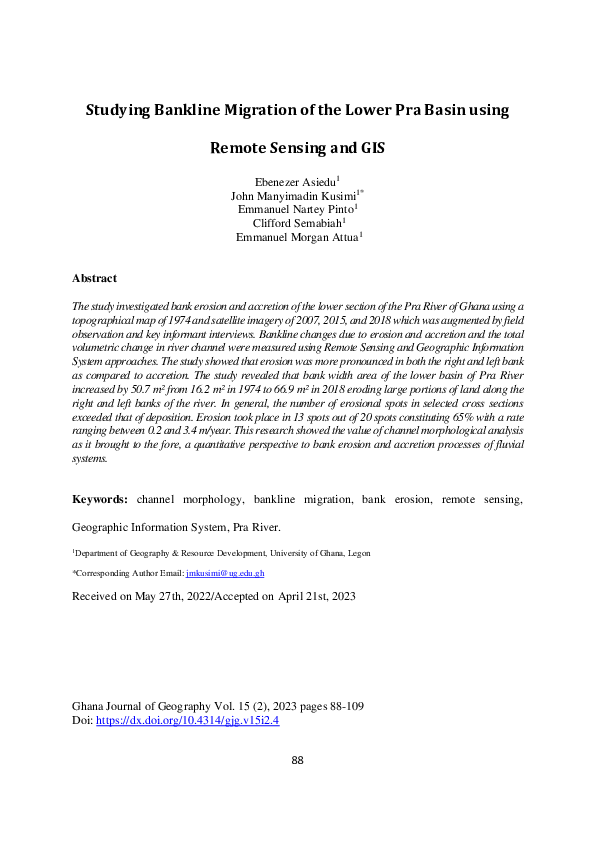 (PDF) Studying Bankline Migration of the Lower Pra Basin using Remote ...