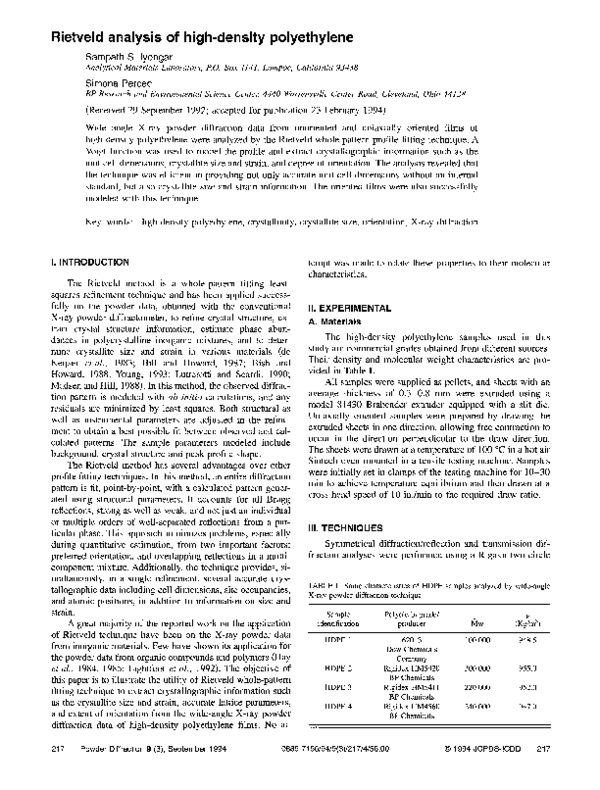 (PDF) Rietveld analysis of high-density polyethylene