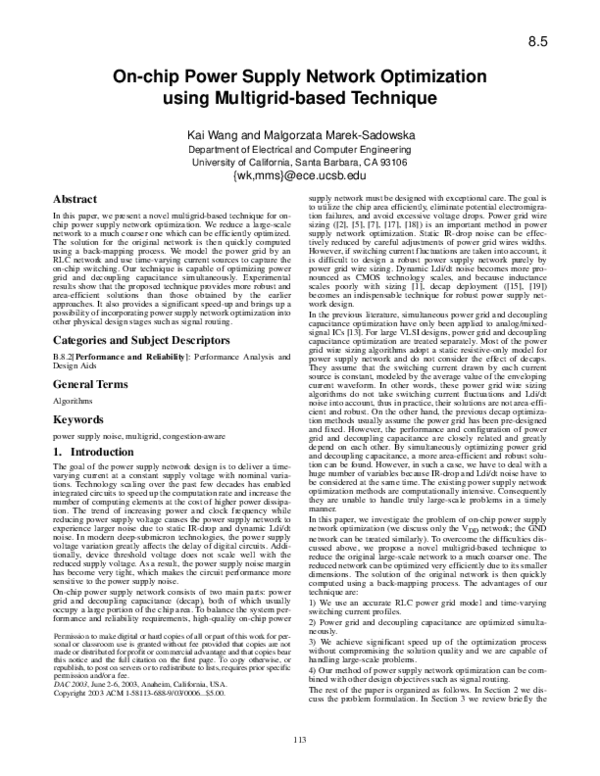 (PDF) On-chip power-supply network optimization using multigrid-based ...