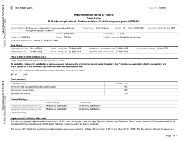 (PDF) Sierra Leone - SL Bumbuna Hydroelectric Environmental and Social ...