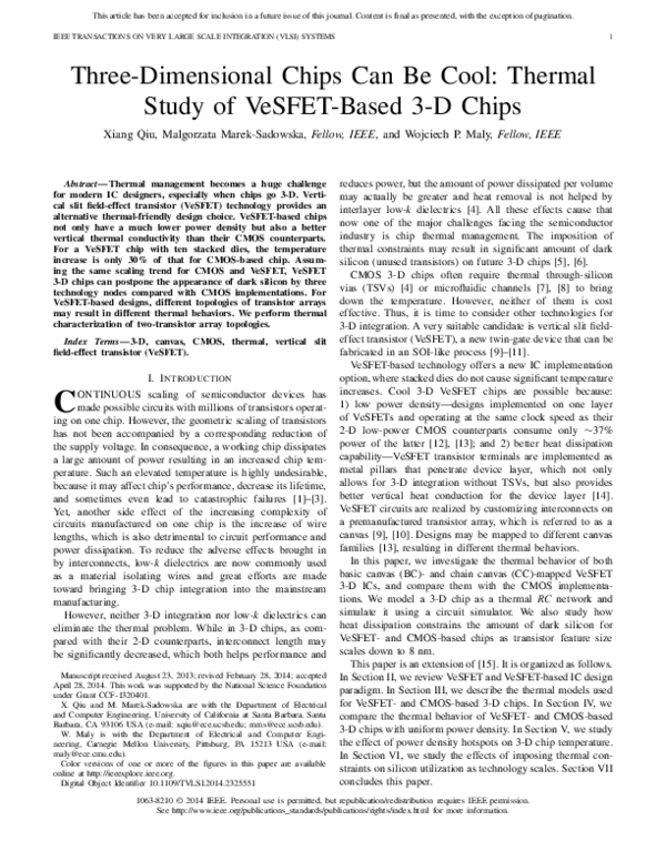 (PDF) Three-Dimensional Chips Can Be Cool: Thermal Study of VeSFET ...