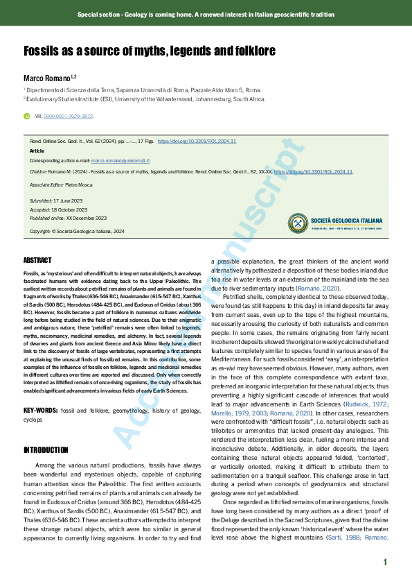 (PDF) Fossils as a source of myths, legends and folklore