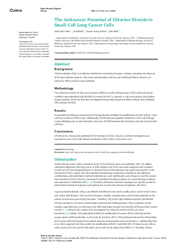 (PDF) The Anticancer Potential of Chlorine Dioxide in Small-Cell Lung ...