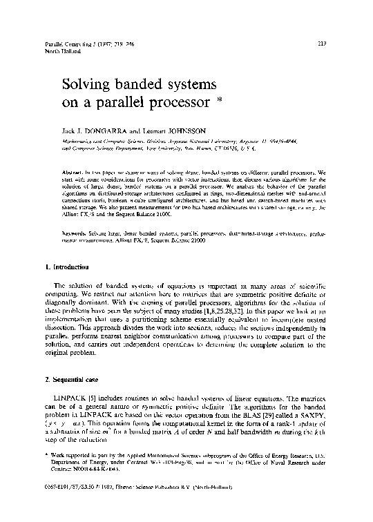 (PDF) Solving banded systems on a parallel processor