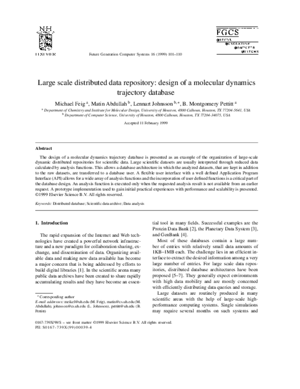 (PDF) Large scale distributed data repository: design of a molecular dynamics trajectory database