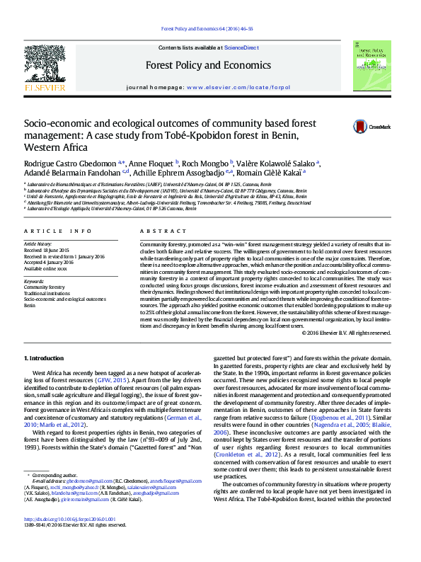 (PDF) Socio-economic and ecological outcomes of community based forest ...