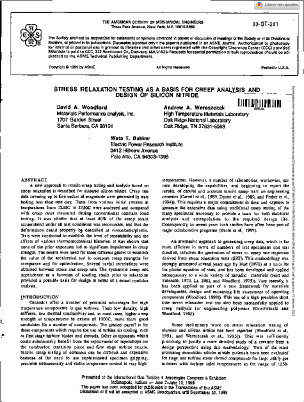 (PDF) Stress Relaxation Testing as a Basis for Creep Analysis and ...