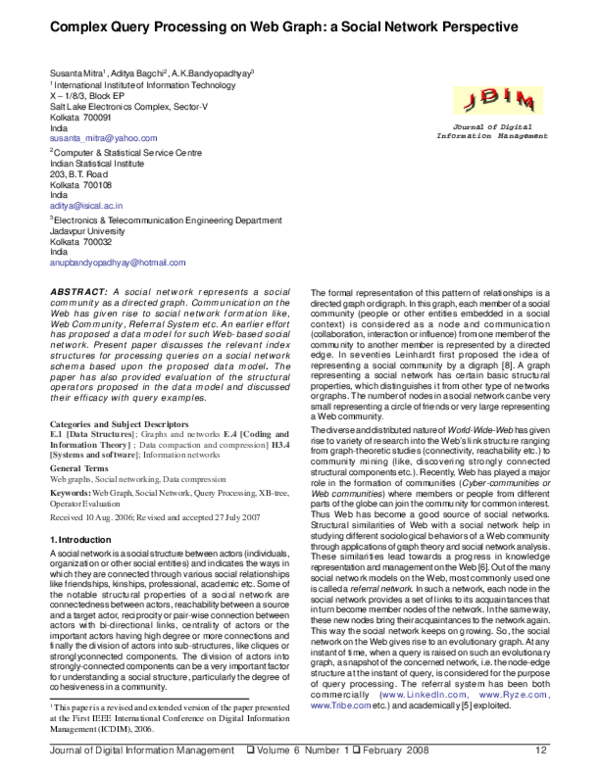 (PDF) Complex Queries on Web Graph representing a Social Network