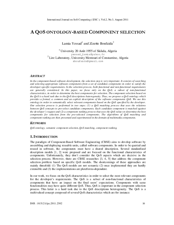 (PDF) A QOS Ontology-Based Component Selection