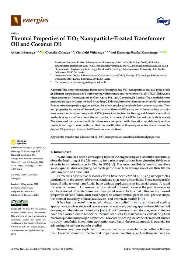 (PDF) Thermal Properties of TiO 2 Nanoparticle-Treated Transformer Oil ...