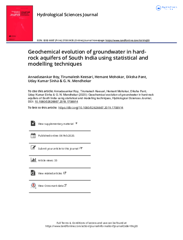 (PDF) Geochemical evolution of groundwater in hard-rock aquifers of South India using ...