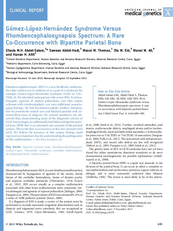 (PDF) Gómez‐López‐hernández syndrome versus rhombencephalosynapsis ...