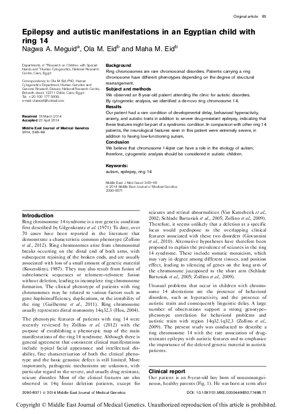 (PDF) Epilepsy and autistic manifestations in an Egyptian child with ...