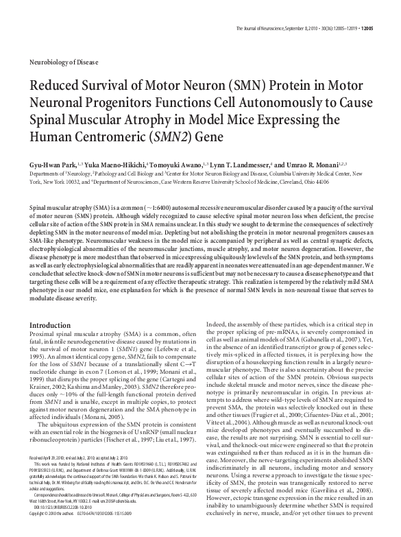 (PDF) Reduced Survival of Motor Neuron (SMN) Protein in Motor Neuronal ...