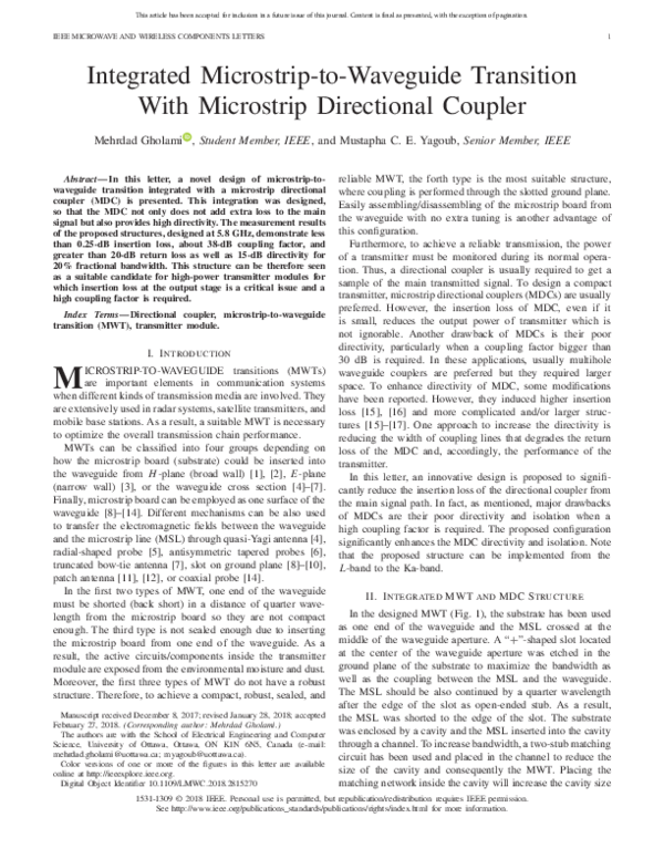 Pdf Integrated Microstrip To Waveguide Transition With Microstrip