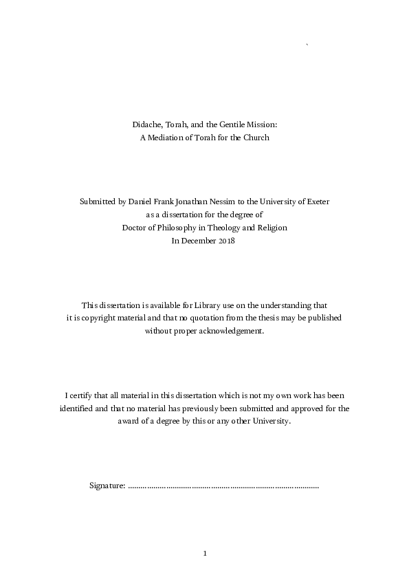 (PDF) Didache, Torah, and the gentile mission : a mediation of Torah ...
