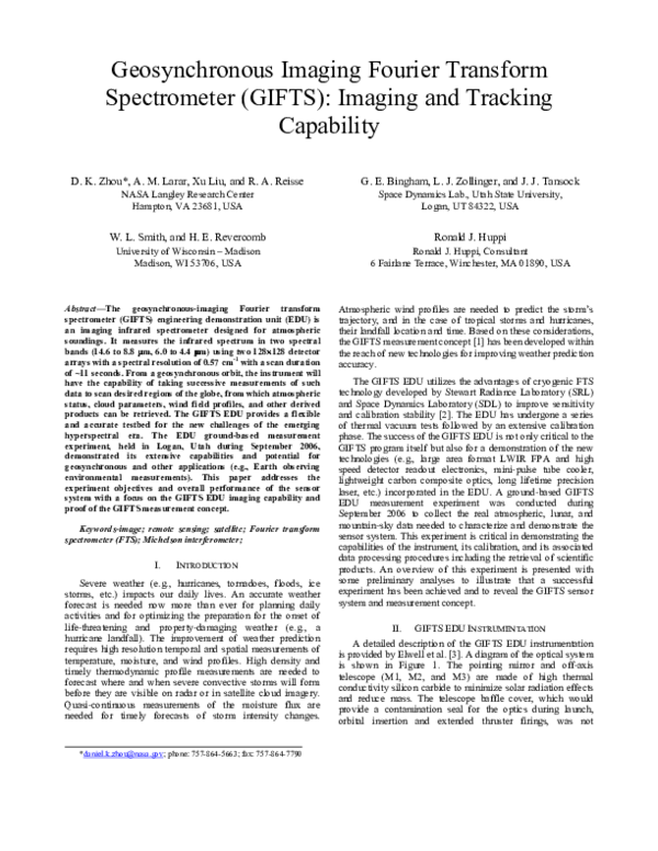 (PDF) Geosynchronous imaging Fourier transform spectrometer (GIFTS): Imaging and tracking capability