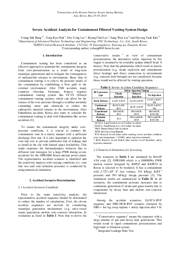 (PDF) Severe Accident Analysis for Containment Filtered Venting System ...