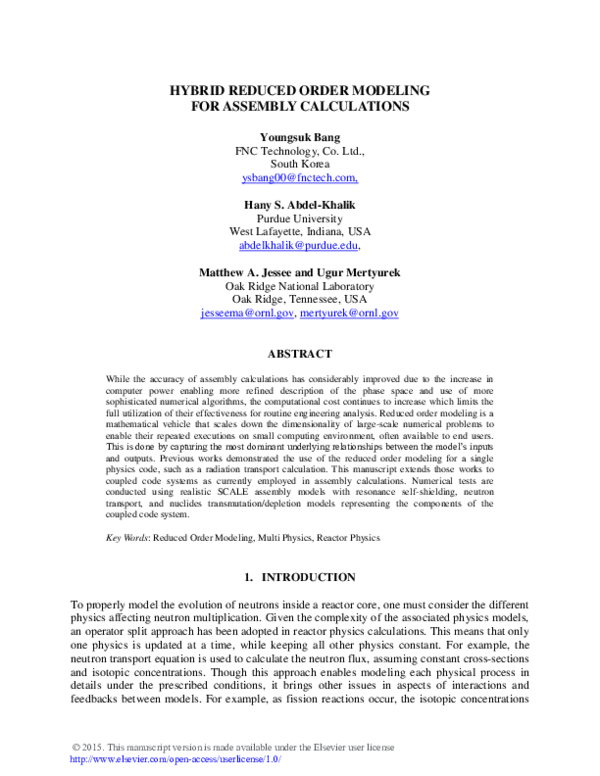 Pdf Hybrid Reduced Order Modeling For Assembly Calculations