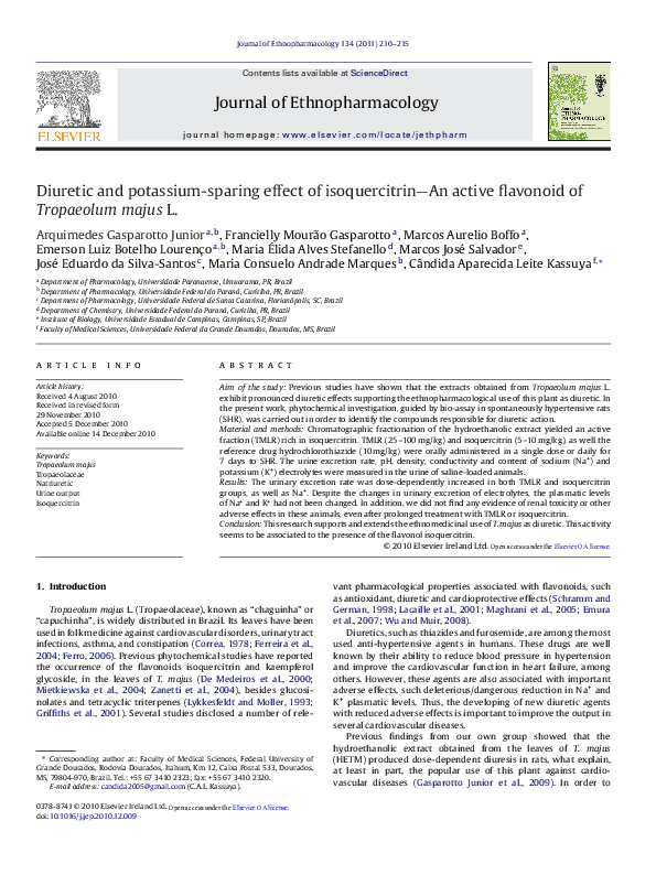 (PDF) Diuretic and potassium-sparing effect of isoquercitrin—An active ...