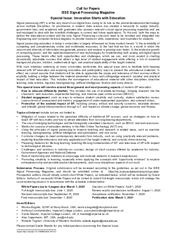 (PDF) IEEE SIgnal Processing Magazine, Special issue on Time-Frequency ...