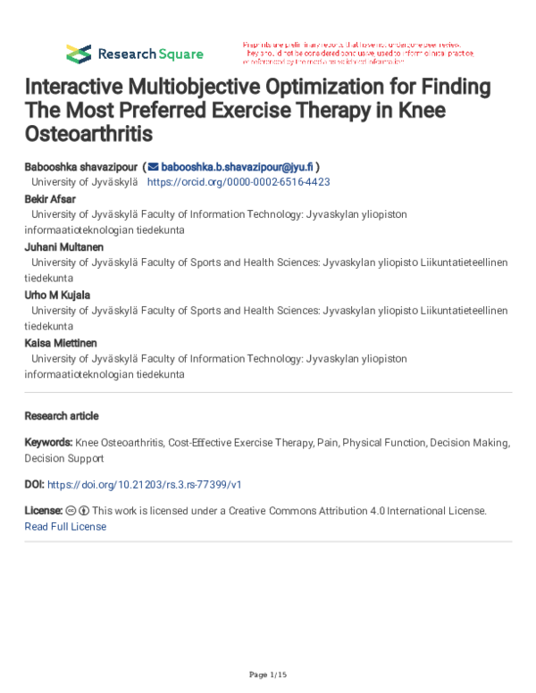 (PDF) Interactive Multiobjective Optimization for Finding The Most Preferred Exercise Therapy in ...