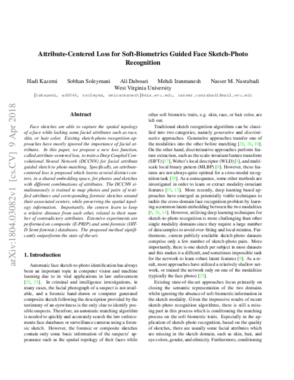 Pdf Attribute Centered Loss For Soft Biometrics Guided Face Sketch