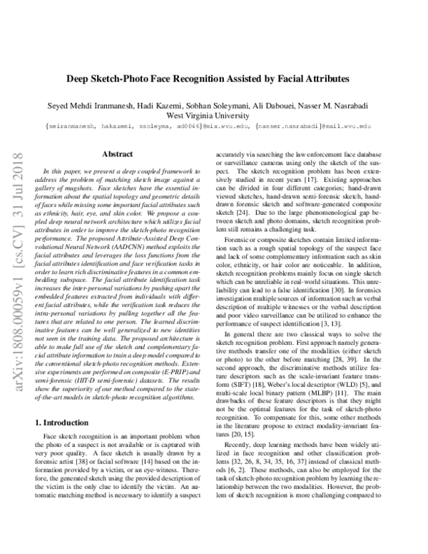 Pdf Deep Sketch Photo Face Recognition Assisted By Facial Attributes