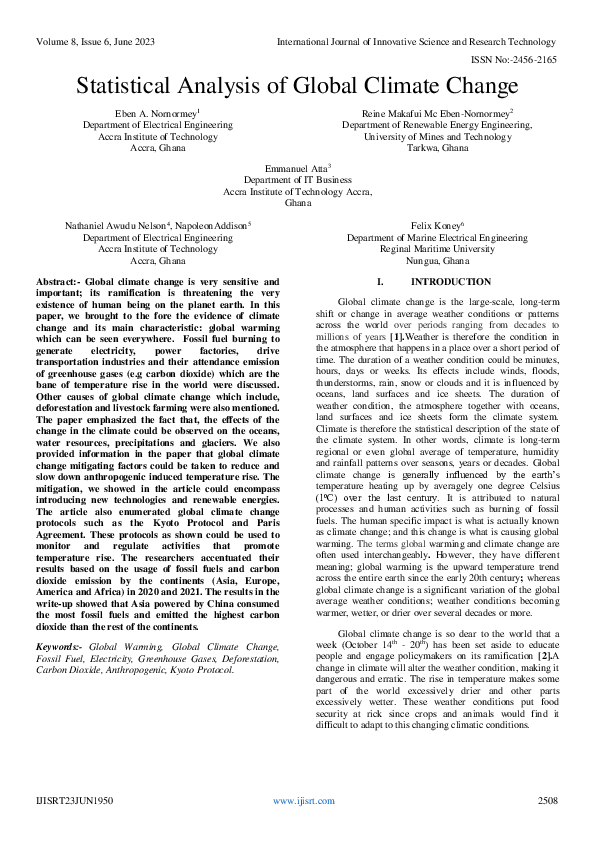 (PDF) Statistical Analysis of Global Climate Change